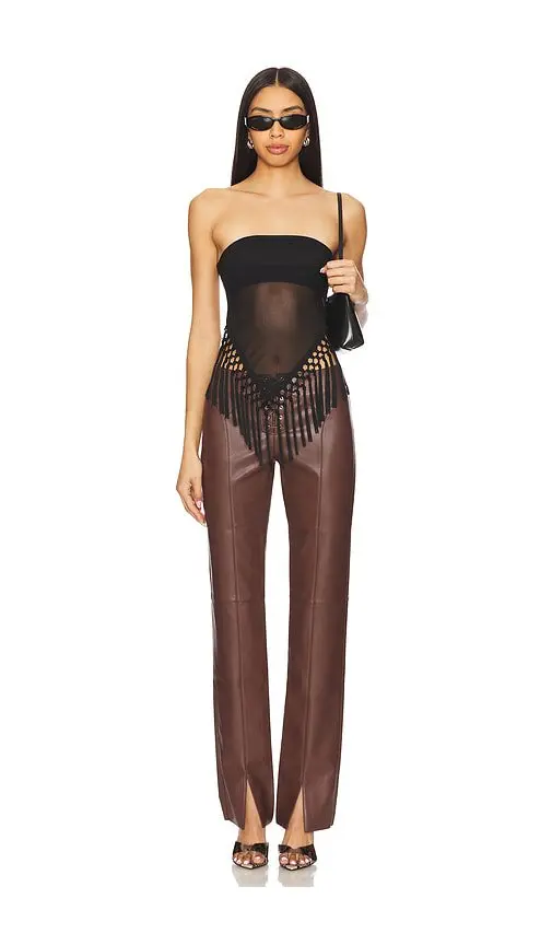 MORE TO COME Shion Top With Fringe Trim