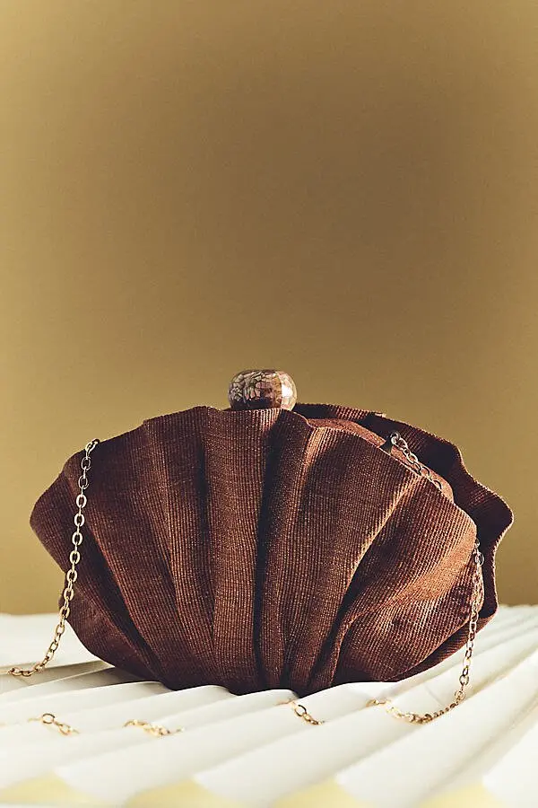 Poolside Origami Scallop Straw Clutch - Brown