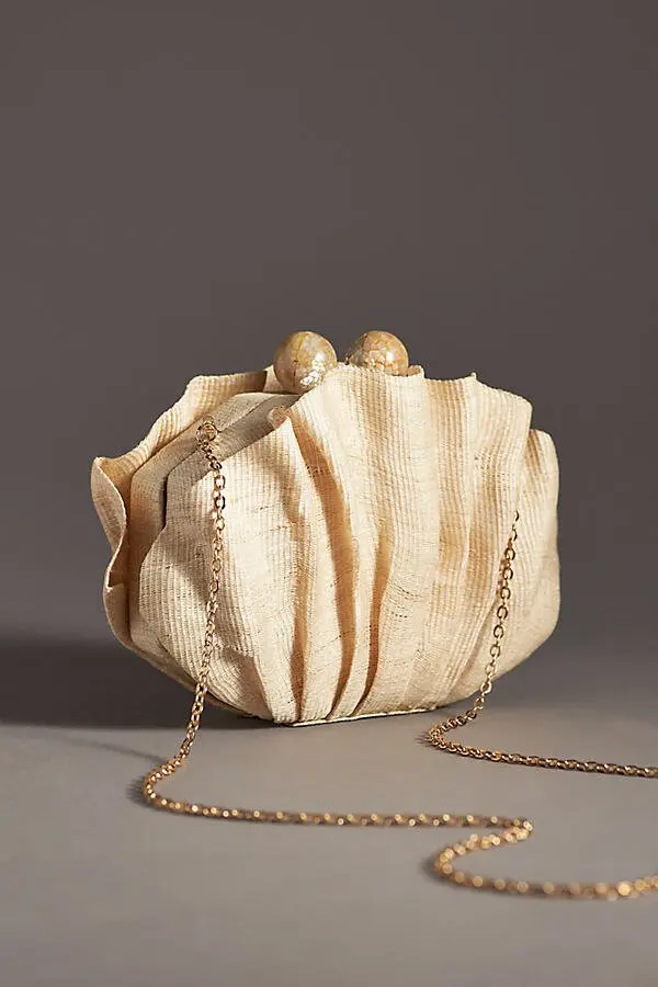 Poolside Origami Scallop Straw Clutch - Sand