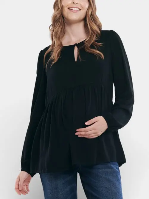 Motherhood Maternity Long Sleeve Empire Waist Woven Blouse - Black