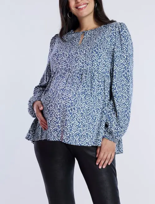 Motherhood Maternity Long Sleeve Empire Waist Woven Blouse - Indigo Animal