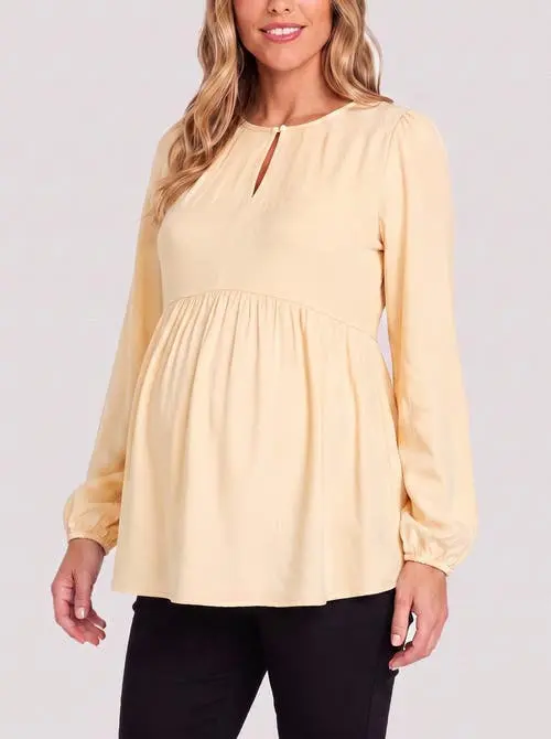 Motherhood Maternity Long Sleeve Empire Waist Woven Blouse - Soft Yellow