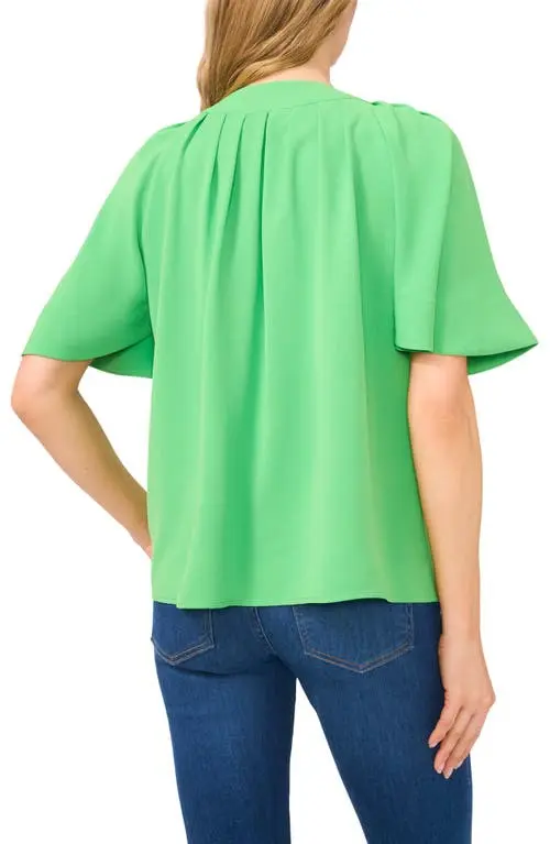 CECE DUPRAZ Flutter Sleeve Crepe Top - Medium Green