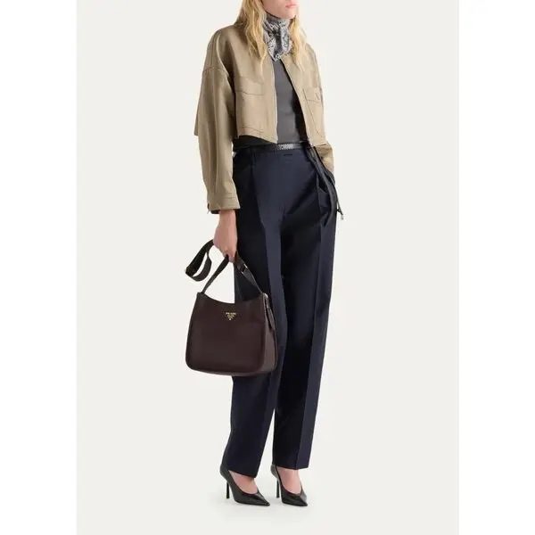 Prada Medium Daino Soft Leather Hobo Crossbody Bag - Moro