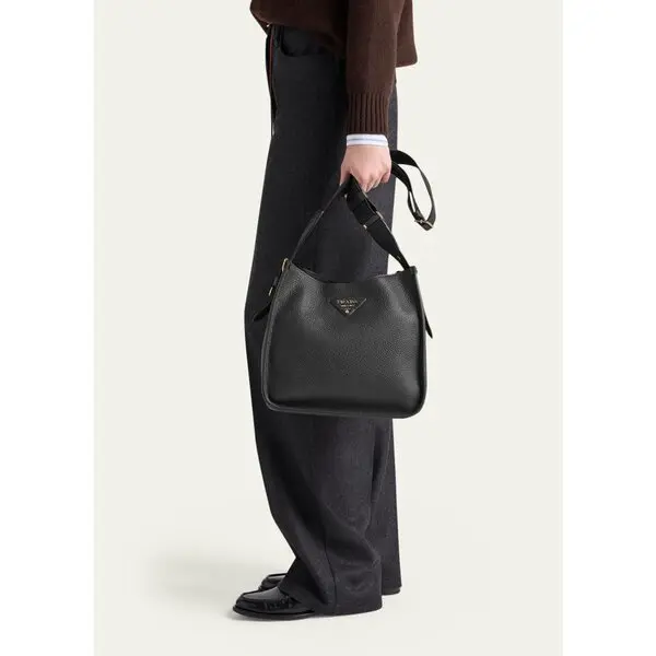 Prada Medium Daino Soft Leather Hobo Crossbody Bag - Moro