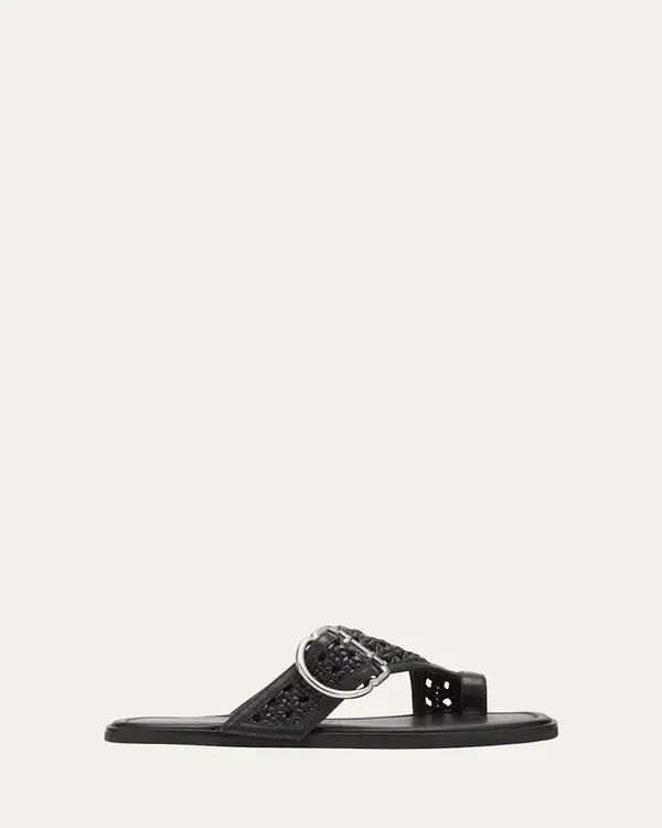 Phillip Lim Leather Macrame Z-Strap Slide Sandals Black