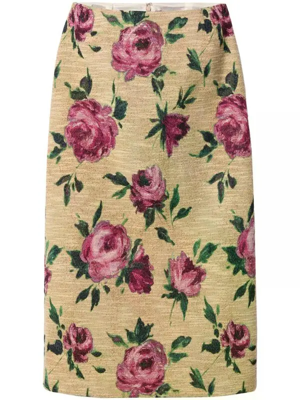 La DoubleJ Rose-print Pencil Skirt