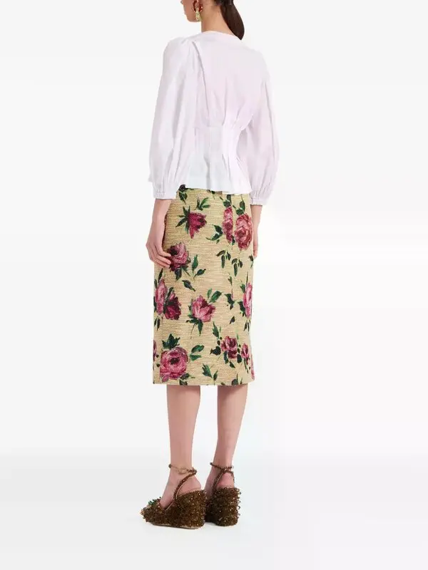 La DoubleJ Rose-print Pencil Skirt
