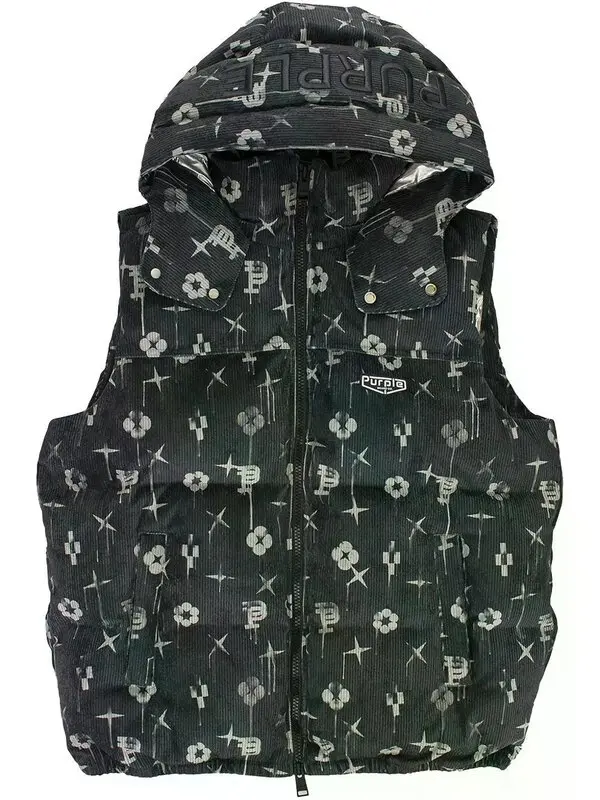 PURPLE BRAND Printed Corduroy Padded Gilet