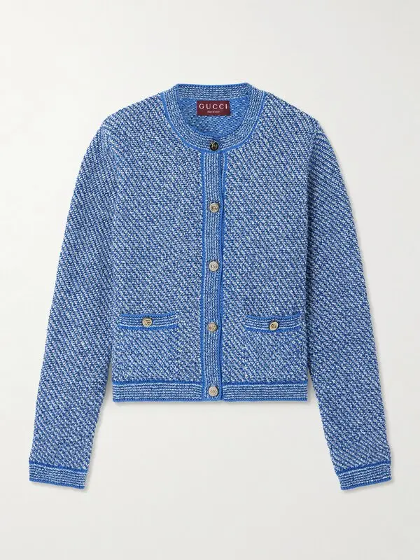Gucci Striped Cotton-blend Bouclé Cardigan - Blue