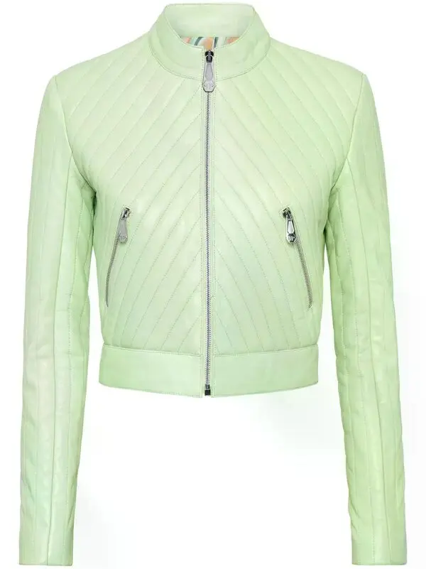 Philipp Plein Leather Biker Jacket - Green