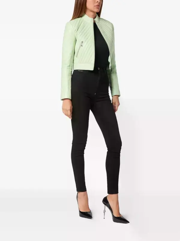 Philipp Plein Leather Biker Jacket - Green