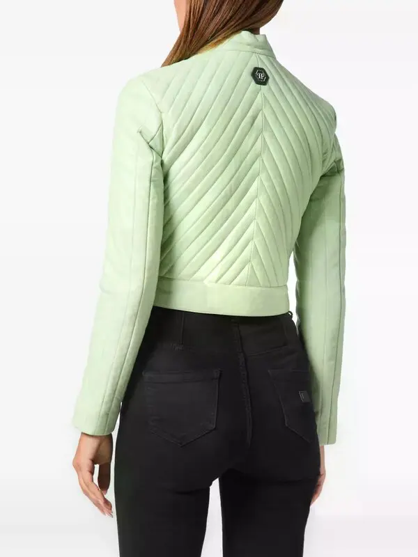Philipp Plein Leather Biker Jacket - Green