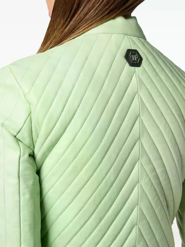 Philipp Plein Leather Biker Jacket - Green