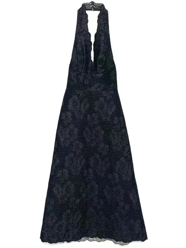 Elie Saab Embroidered Denim Dress