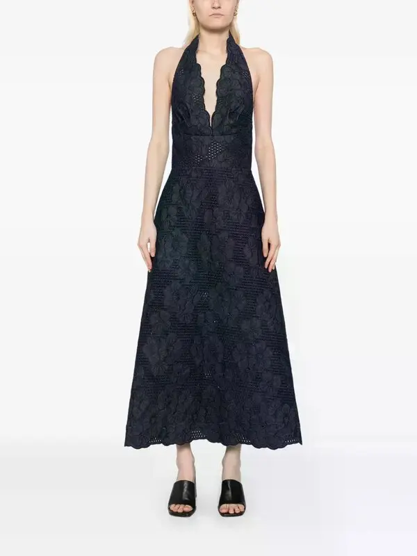 Elie Saab Embroidered Denim Dress