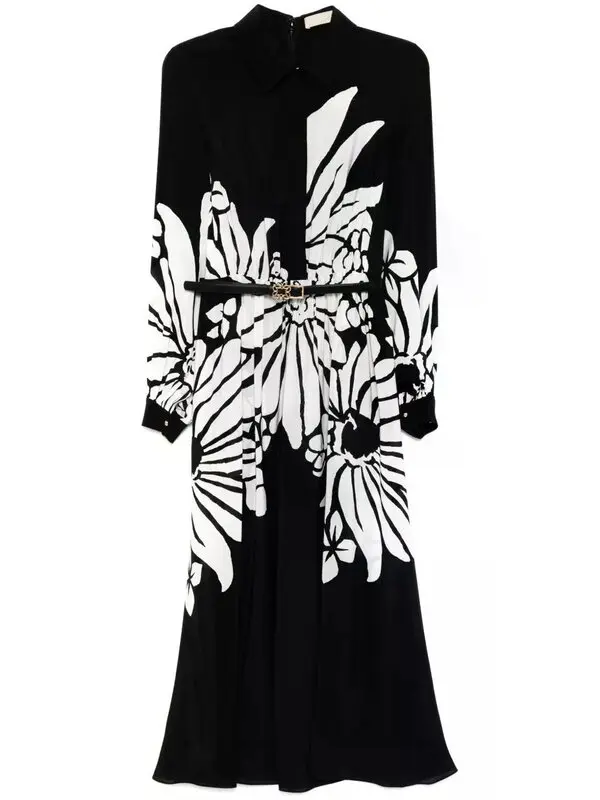 Elie Saab Printed Silk Shirt Dress - Black