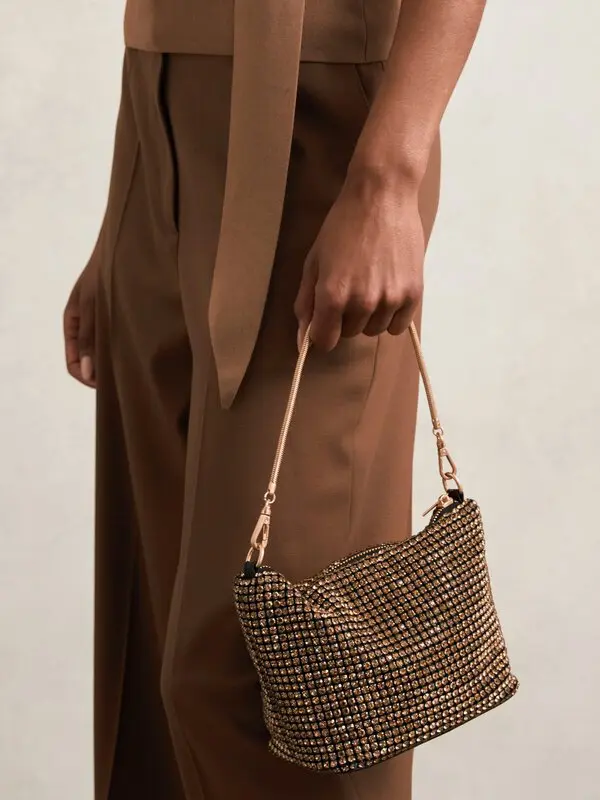 REISS Leah Crystal Pouch Bag - Gold