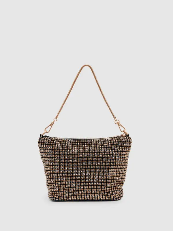 REISS Leah Crystal Pouch Bag - Gold