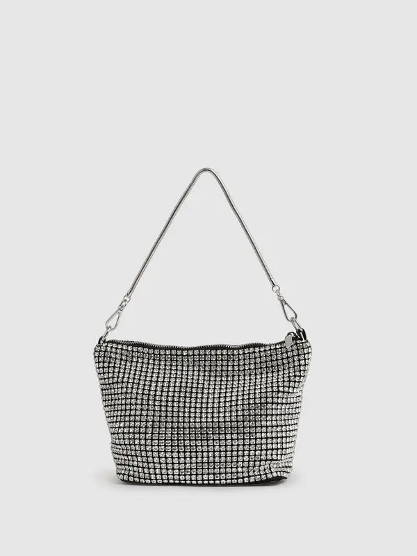 REISS Leah Crystal Pouch Bag - Silver