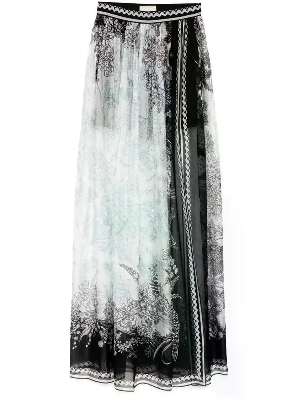 Elie Saab Printed Chiffon Long Skirt