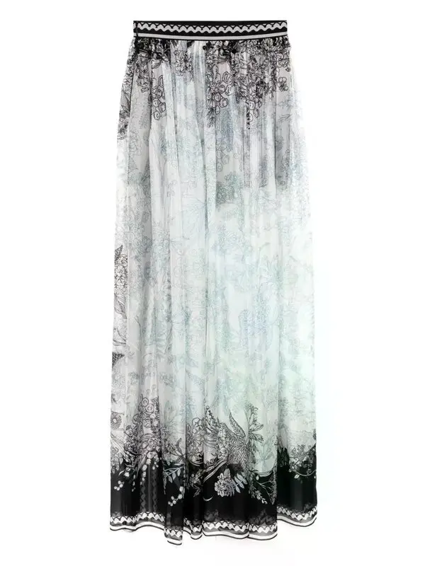Elie Saab Printed Chiffon Long Skirt