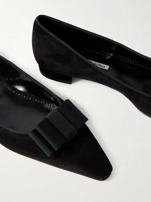 Manolo Blahnik Reador 10 Suede Flats - Black