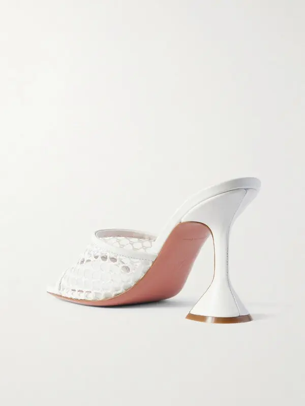 Amina Muaddi Lupita Fishnet And Leather Mules - White