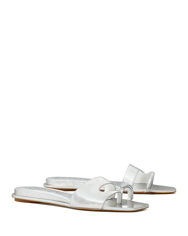 Tory Burch Pierced Slide Sandals - Bright Silver