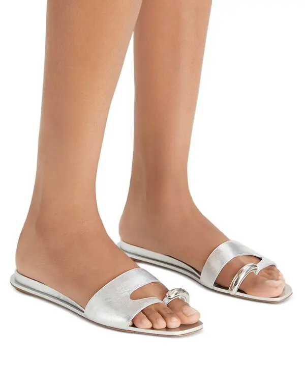 Tory Burch Pierced Slide Sandals - Bright Silver