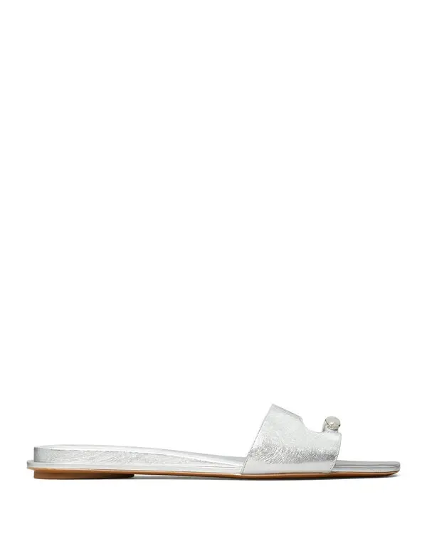 Tory Burch Pierced Slide Sandals - Bright Silver