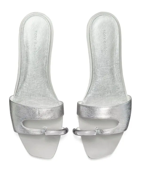 Tory Burch Pierced Slide Sandals - Bright Silver