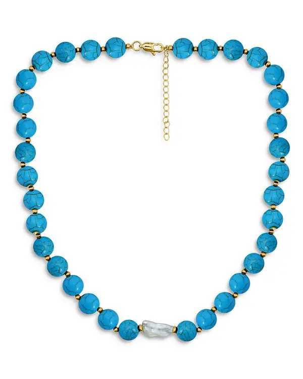 Aqua Beads & Cultured Freshwater Pearl Necklace - Blue