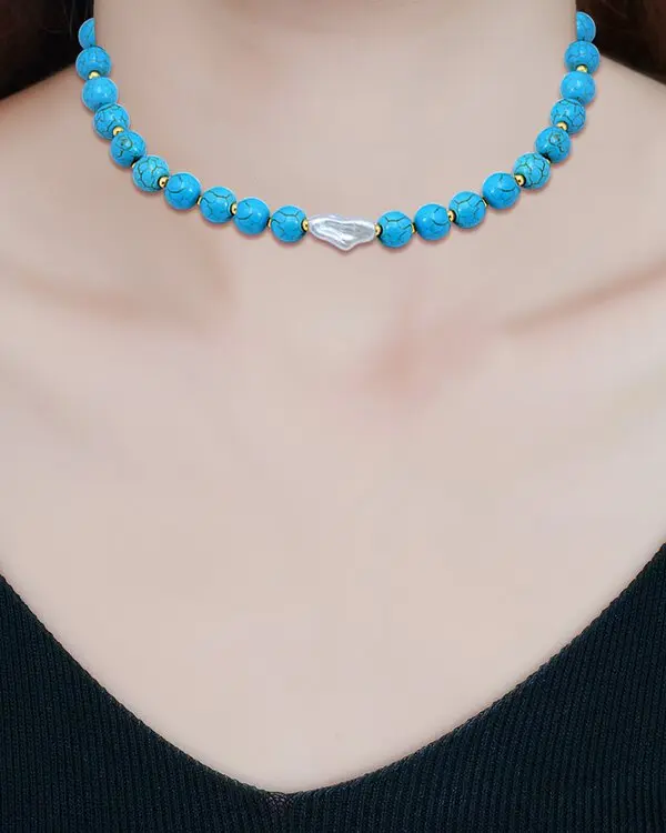 Aqua Beads & Cultured Freshwater Pearl Necklace