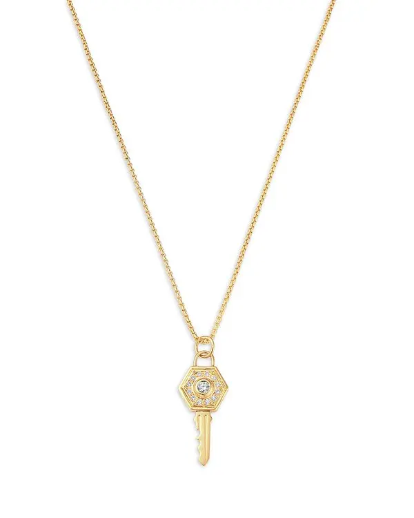 Zoe Chicco 14k Yellow Diamond Hexagon Key Pendant Necklace - Gold