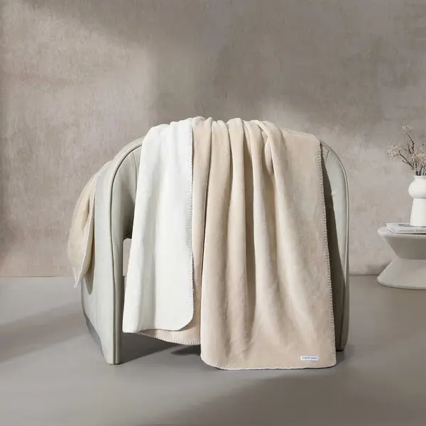 Calvin Klein Modern Reversible Solid Throw, 70 X 50 - Light Beige/ Snow White