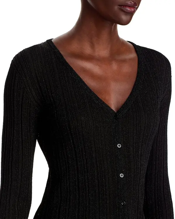 Majestic Filatures Metallic Rib V-neck Cardigan - Metal