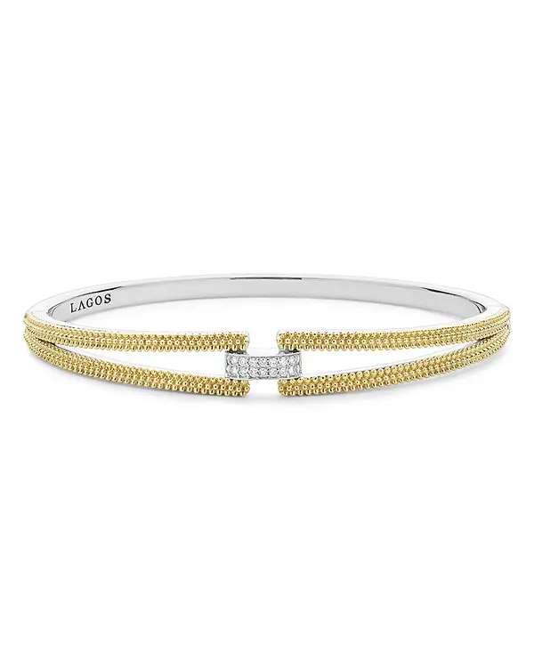 Lagos 18k Yellow Gold And Sterling Diamond Bangle - Silver