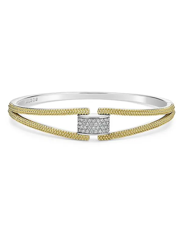 Lagos 18k Yellow Gold And Sterling Diamond Bangle Bracelet - Silver