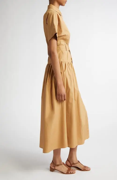 Max Mara Agoraio Cotton Belted Shirt Dress - Caramel