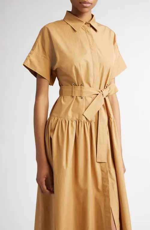 Max Mara Agoraio Cotton Belted Shirt Dress - Caramel