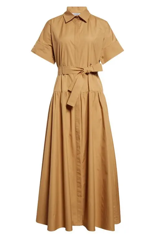 Max Mara Agoraio Cotton Belted Shirt Dress - Caramel