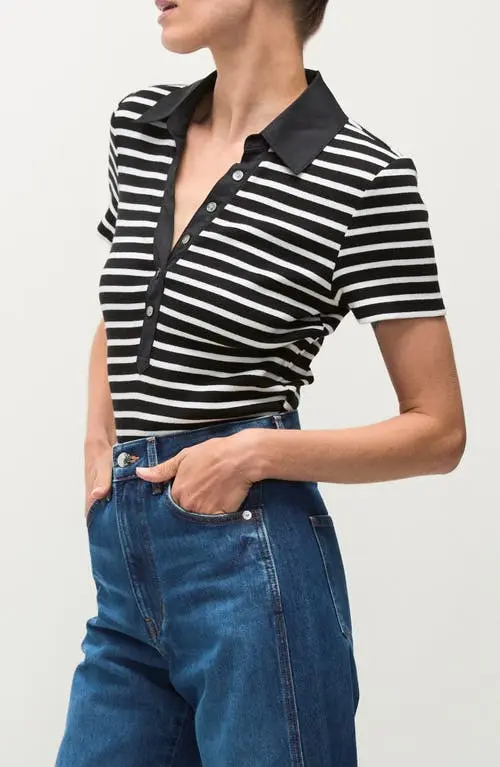 Veronica Beard Kearney Stripe Stretch Cotton Polo - White Black