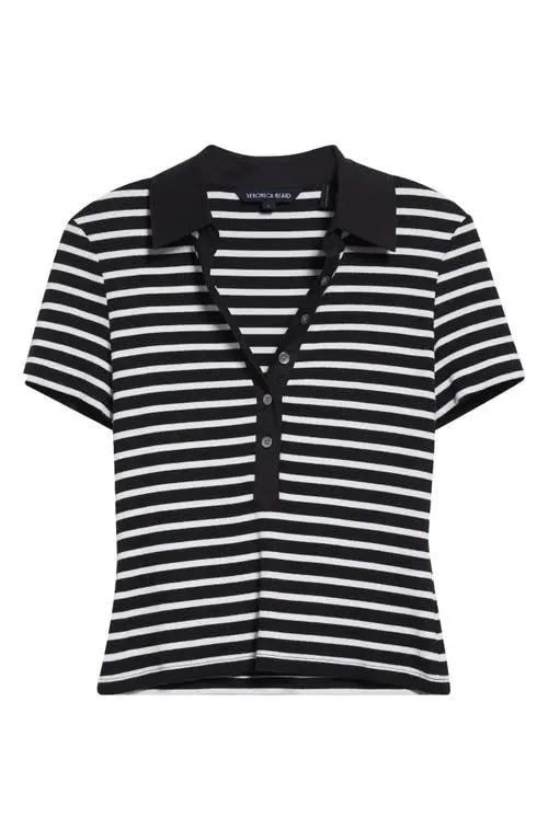 Veronica Beard Kearney Stripe Stretch Cotton Polo - White Black