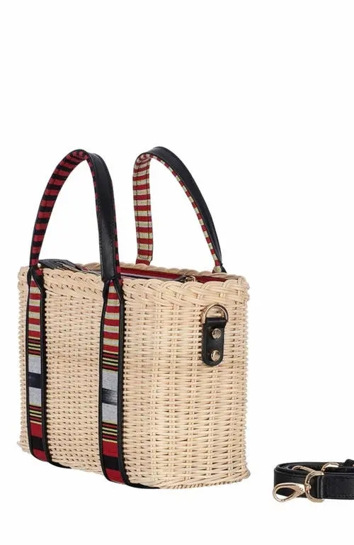K'AI & VROSI Woven Straw Handbag With Leather Trim