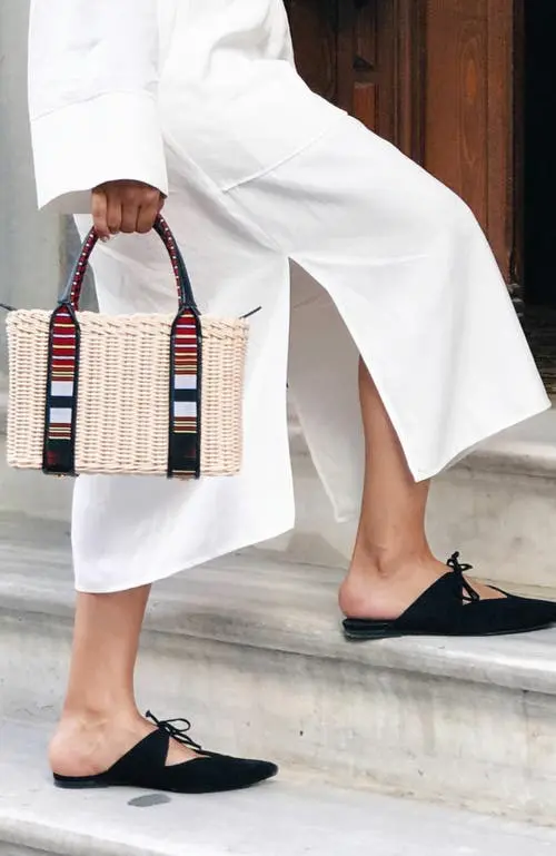 K'AI & VROSI Woven Straw Handbag With Leather Trim