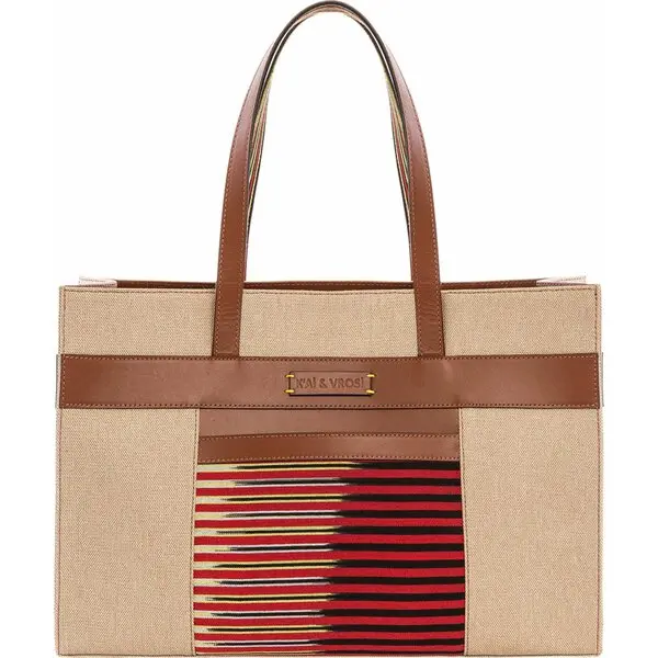 K'AI & VROSI Leather And Canvas Tote Bag With Pockets - Brown
