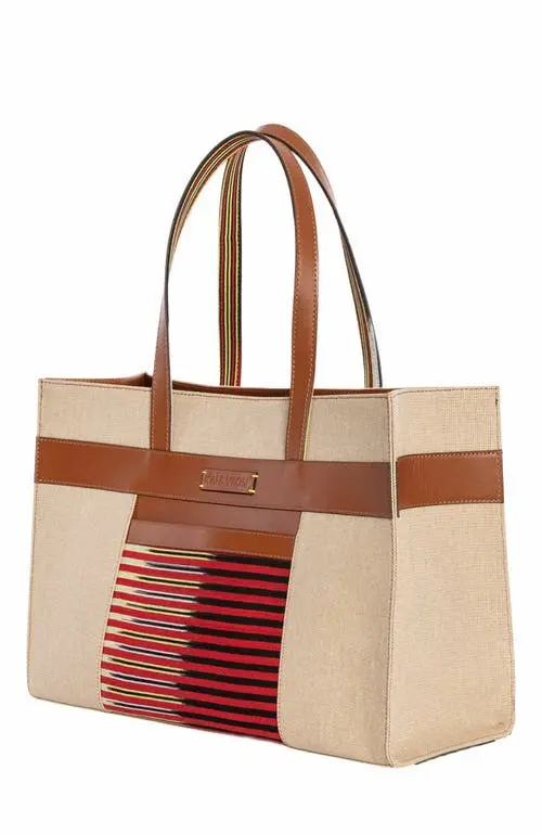 K'AI & VROSI Leather And Canvas Tote Bag With Pockets - Brown