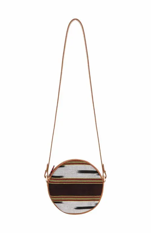 K'AI & VROSI Genuine Leather & Fabric Pattern Crossbody Bag - Brown