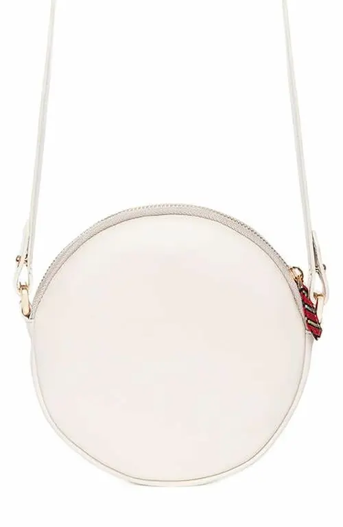 K'AI & VROSI Genuine Leather & Striped Fabric Crossbody Bag - Beige